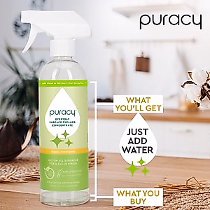 Puracy Everyday Surface Cleaner - Just Add Tap Water to Make 16 Ounces of Natural Household Cleaner - Streak-Free Multi-Surface Cleaner, Nontoxic, Organic Lemongrass, 16 Ounce Spray Bottle (2-Pack)