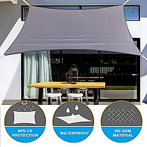 Sun Sail Shades Rectangular Waterproof, Jhua 9.8 x 6.5ft Sun Shade Sail Rectangle 160GSM UV Block Sail Canopy for Patio Backyard Lawn Garden Deck Sand, Outdoor Activities