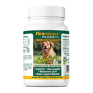 Happy Jack Flexenhance Dog Hip and Joint Supplement with Skin & Coat Support Plus (80 Chewable Tabs), Improve Flexibility & Mobility, Glucosamine, Green Lipped Mussel, Fish Oil