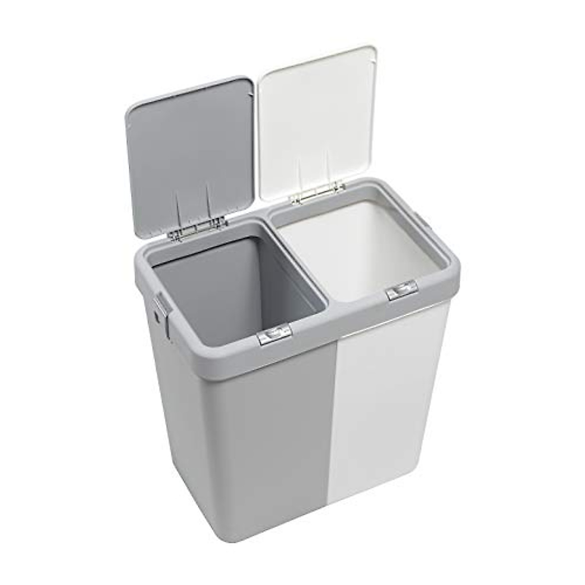 Mabel Home Plastic Laundry Hamper with Lid, 2 sections, Large Laundry Basket – Extra Trash Bin (1,6 Gallons) inc. & 3 Colour (White-Grey)