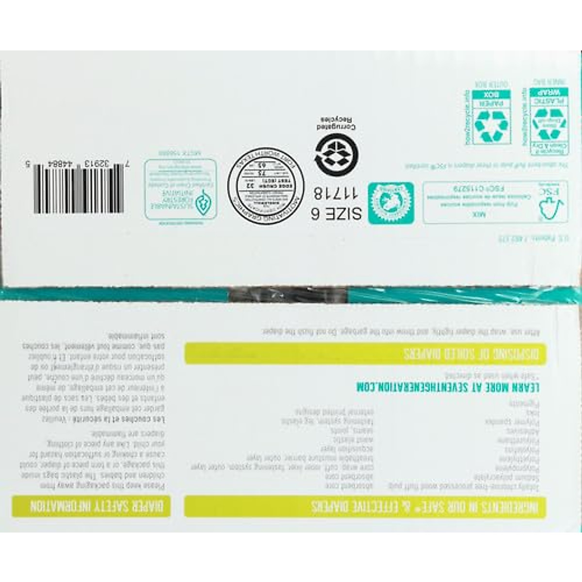 Seventh Generation Baby Diapers, Size 6, 46 Count, Super Pack, for Sensitive Skin