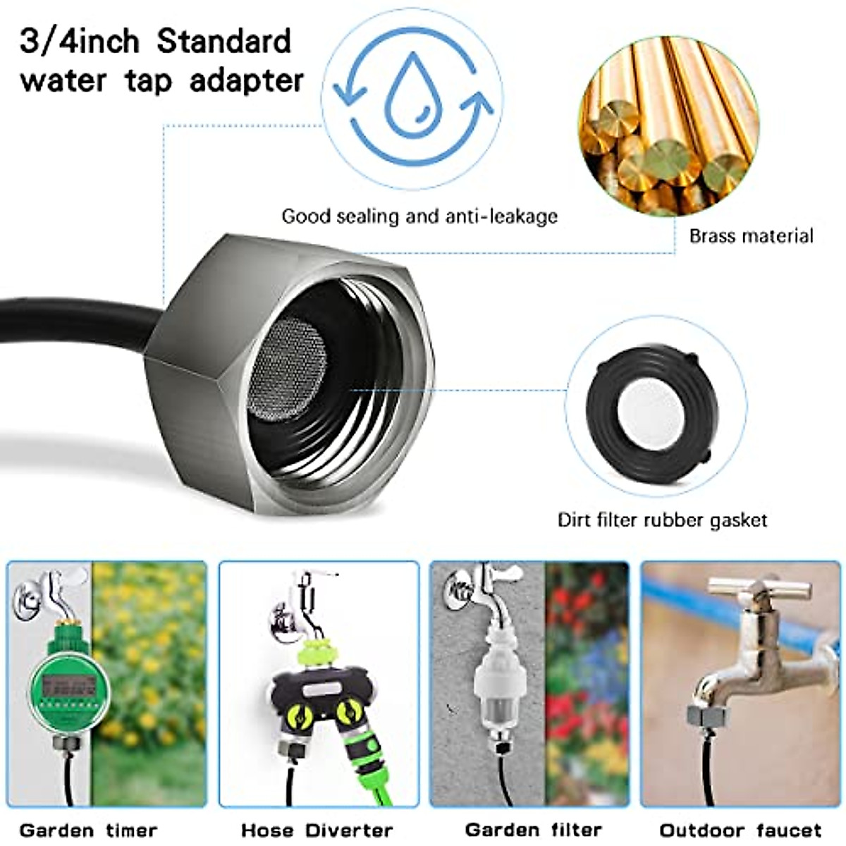Misting Cooling System, Misters for Outside Patio Greenhouse Garden with 29.5FT(9M) Misting Hose, 10 Brass Mist Nozzles, 3/4" Brass Adapter (Black)