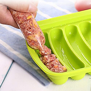 Non-Stick Silicone Sausage Mold for Homemade Hot Dogs, DIY Hot Dogs, BPA Free, Hot Dog Mold for Oven and Microwave (Green, 6-Cavity)