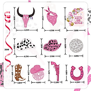Western Cowgirl Party Decorations, 30pcs Pink Cowgirl Birthday Party Decor Supplies Hanging Swirls Foil,Let's Go Girls Western Disco Party Supplies for Last Rodeo Bachelorette Party, Baby Shower