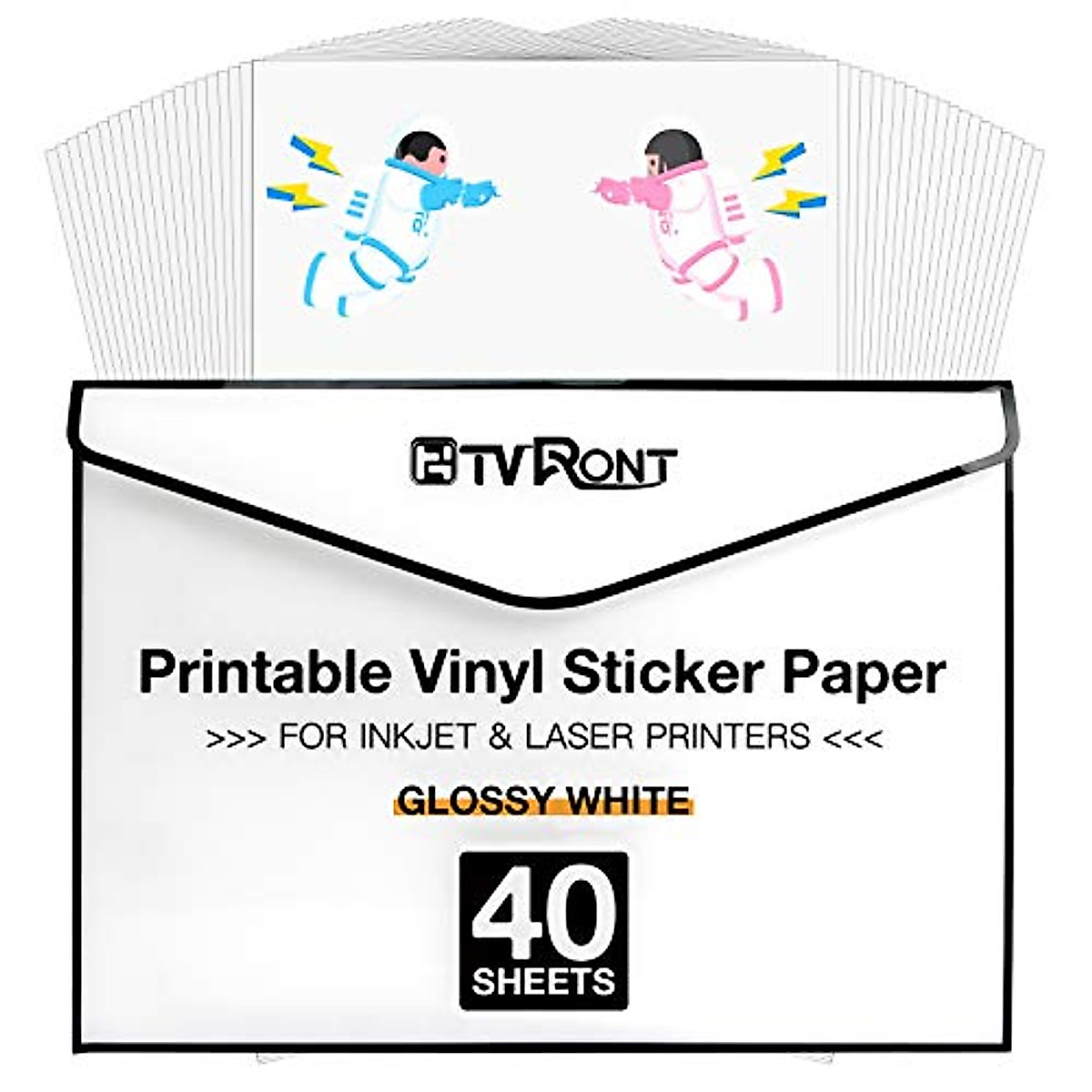 Printable Vinyl for Inkjet Printer & Laser Printer - 40 Pcs Glossy White Inkjet Printable Vinyl Sticker Paper, 8.5"x11"
