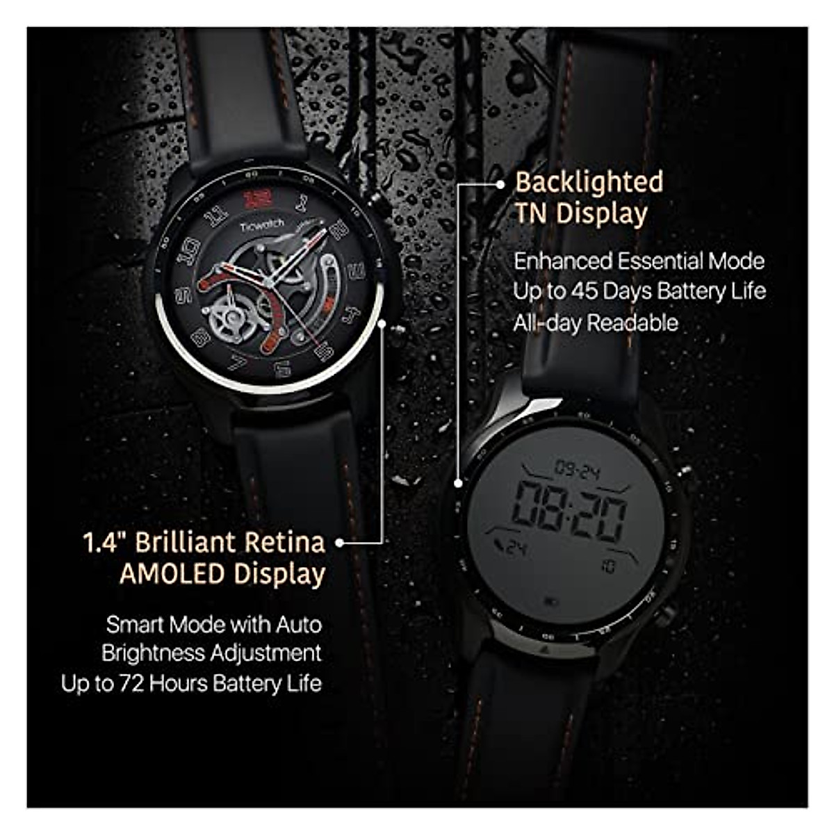 JAITEA Pro 3 GPS Wear OS Smartwatch Men's Sports/Smartwatch Double Layer Display Goldfish Grass Wear 4100 8GB Men