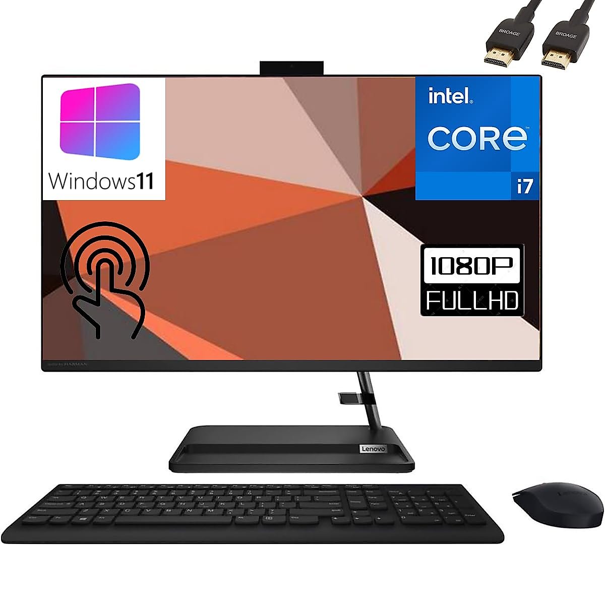 Lenovo 2023 IdeaCentre AIO 3 27" Touchscreen FHD All-in-One Desktop Computer, 13th Gen Intel 10-Core i7-13620H, 32GB DDR4 RAM, 1TB PCIe SSD, WiFi 6, Bluetooth 5.1, Black, Windows 11, BROAG