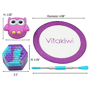 Vitakiwi Wax Silicone Container 26ml Hexagon 11ml Owl with 4.98" Round Mat and 4.8" Stainless Steel Carving Tool (Purple)