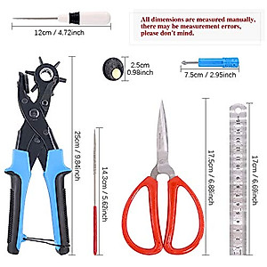 Swpeet 8Pcs Leather Hole Punch Plier with Grommet Eyelets Kit, Professional Puncher Including Punch Plier Screwdriver, Scissors, Rule, Awl Tool and Grinding Rod Multi Sized Puncher for Belts, Crafts