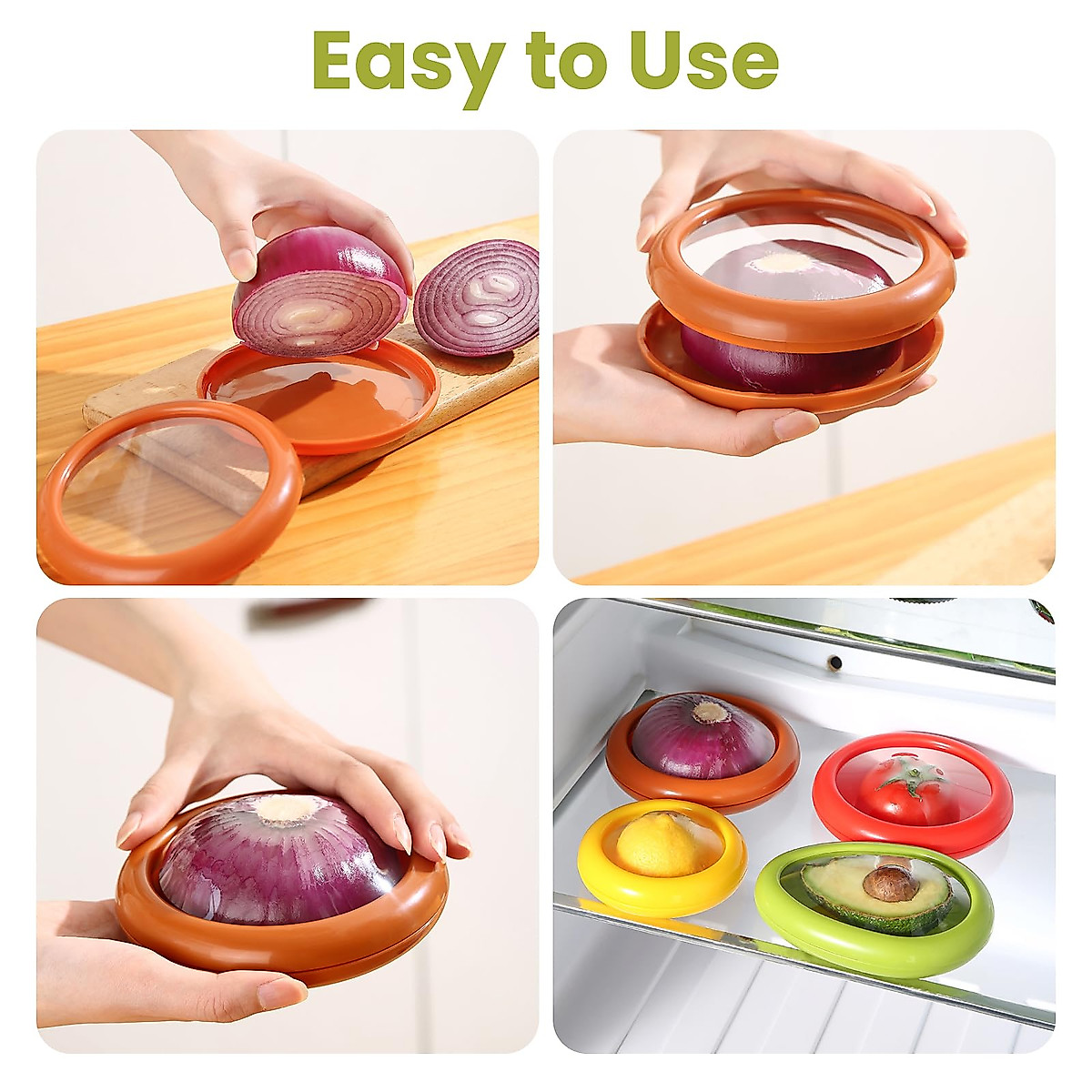 Defresit Silicone Fruit Storage Boxes, Avocado Saver, Onion Keeper, Garlic Holder, 4-Pack, 2"L x 5"W x 2"H, 0.82 Pints, BPA Free, Air Tight, Non-Porous, Durable, Refrigerator Safe