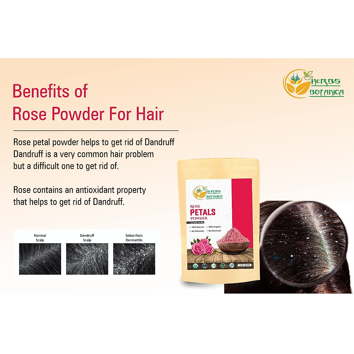 Herbs Botanica Rose Petal Powder Organic For Face Mask DIY masks | Skin Care, Aromatherapy | Natural and Chemical Free | No Added Preservatives or Colors 100g / 3.52 oz