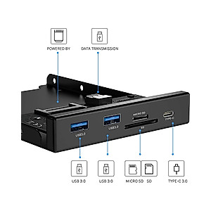 BYEASY Front Panel USB 3.0 Hub, 5 Ports 3.5 Inches Internal Metal USB Hub with 2 USB 3.0 Ports, SD/TF Internal Card Reader and USB 3.1 Gen 1 Type C Port Fits Any 3.5" Floppy Disk Bay