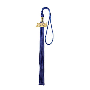 FtyFty Unisex Adult Matte Graduation Cap with Tassel Year Charm (Black with royal)