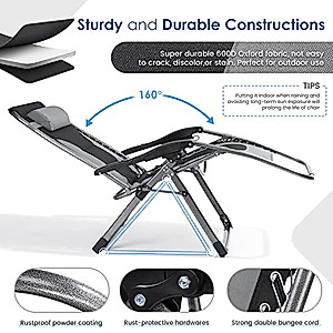 Luxspire Zero Gravity Chair XL, Padded Oversized Outdoor Lounge Recliner, Folding Adjustable Camping Chair, Patio Beach Backyard Lounger with Headrest&Side Table(Cup Holder),Heavy Duty 450 lbs,Black