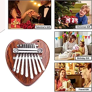 Mini Kalimba Thumb Piano, Solid Wood 8 Keys Finger Piano, Portable Marimba Musical Thumb Piano Accessory Pendant Gift (Wooden Heart)