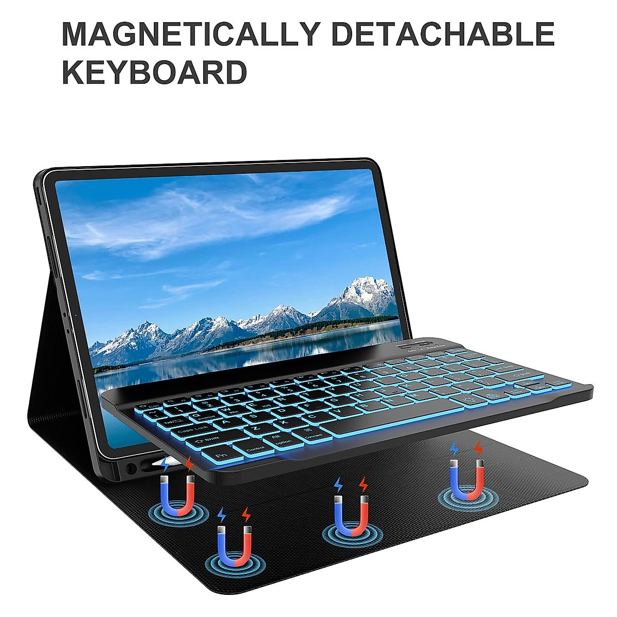 KVAGO Keyboard Case for iPad Air (5th, 4th gen - 2022, 2020), iPad Air 5th Generation Case with Keyboard, 7 Colors Backlit, Detachable, Wireless Keyboard, Slim Folio Cover 10.9“ with Pencil Holder
