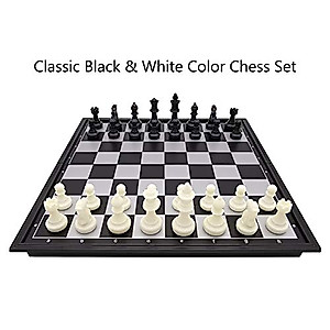 12.5" Magnetic Chess Set with Folding Chess Board Outdoor Travel Portable Chess Set for Adults and Kids, Black & White Color