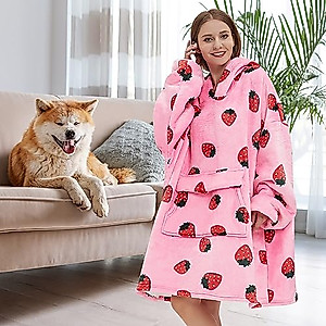Fiosnow Strawberry Blanket Hoodies for Women and Men Adult Oversize Wearable Blanket Hoodies for Soft and Warm