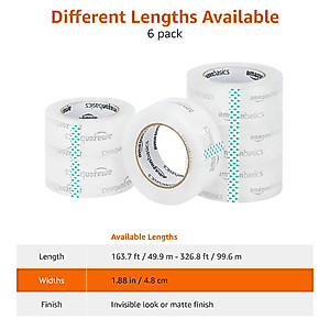 Amazon Basics Packing Tape, Designed for Moving, Storage and Packing, Shipping and Mailing, 1.88-Inch Wide x 109 Yards, Crystal Clear, 6-Pack