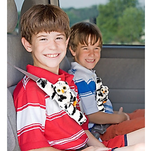 DolliBu White Owl Plush Car Seatbelt Cover - Soft Fluffy Cushion Support for Safety Seat Belt Strap Cover, Decorative Wild Life Stuffed Animal Padded Toy, Cute Vehicle Accessory for Kids & Adults