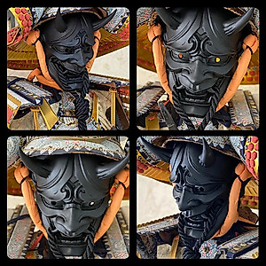 Boxwizard Samurai Oni Mask, Japanese Cosplay Latex Mask Anime Face Cover Ghostface Mask for Halloween Party (Black)