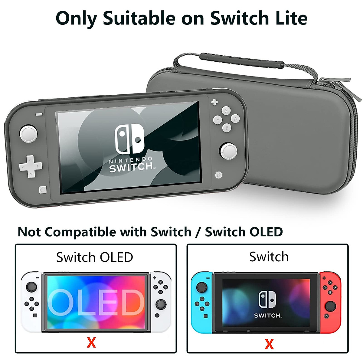 HEYSTOP Compatible with Switch Lite Carrying Case, Switch Lite Case with Soft TPU Protective Case Games Card 6 Thumb Grip Caps for Nintendo Switch Lite Accessories Kit(Grey)
