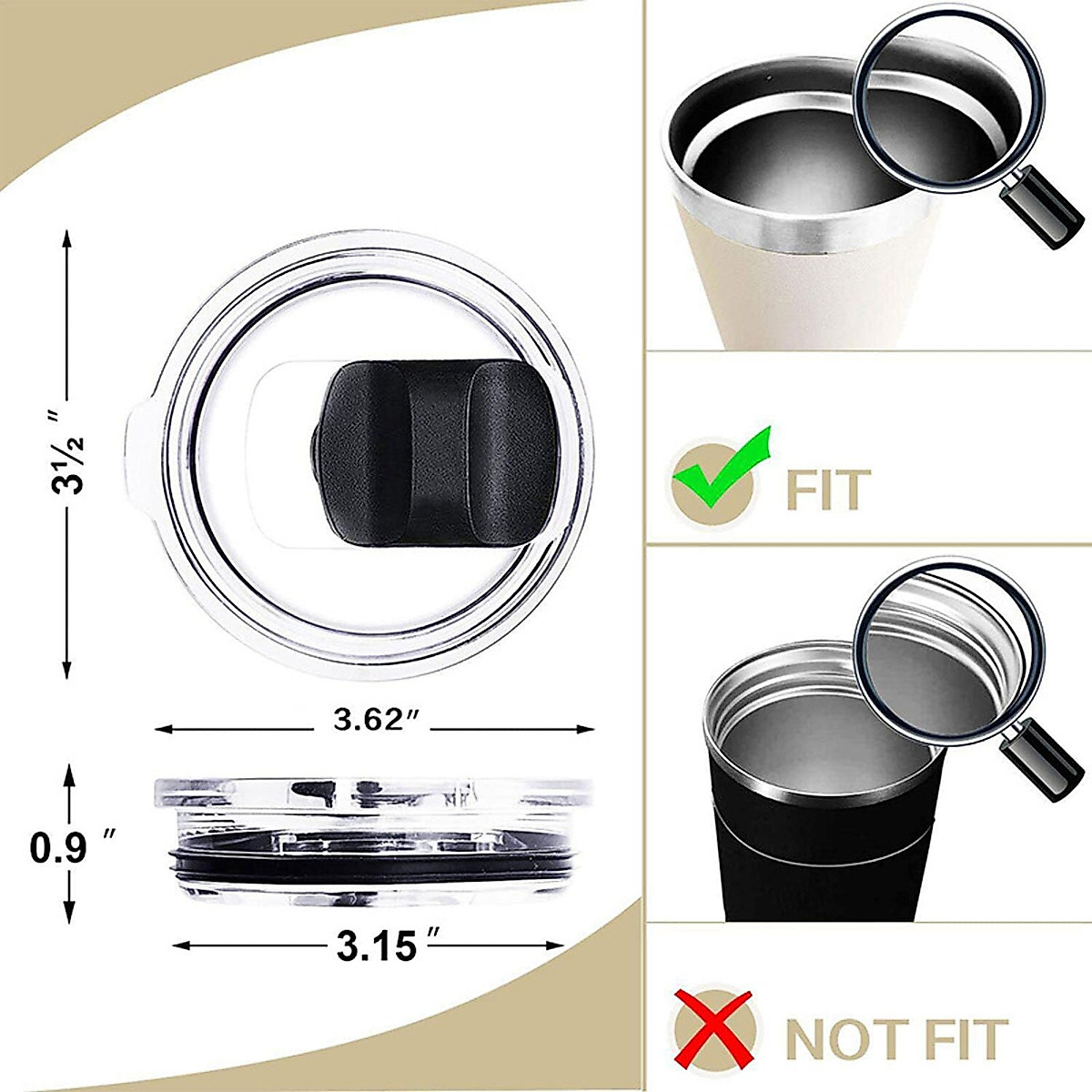 4 Pack 20oz Magnetic Tumbler Lid,Replacement Lids Fits YETI Rambler or Old Style RTIC Coffee Tumbler,10/24 oz Mug and 10oz Lowball,Replacement Magnetic Cover,BPA Free