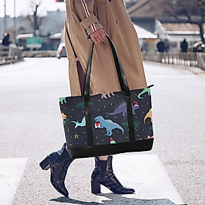 Christmas Dinosaur Gifts Laptop Tote Bag for Women Work Travel Bag Canvas Teacher Tote Bags Handbags Purse with Zipper