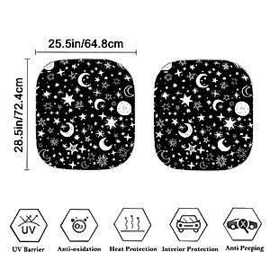 STUOARTE Moon Stars Print Windshield Sun Shade - 2 Pieces Foldable Car Front Window Sunshades for Most Sedans SUV Truck,Universal Fit