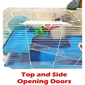 Large 3-Levels Dwarf Hamster Expandable and Customizable Habitat House Cage for Rodent Gerbil Mouse Mice Rat with Crossover Tube Tunnel (24" L x 12.5W x 16" H, Blue)