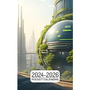 Pocket Calendar 2024-2026: Two-Year Monthly Planner for Purse , 36 Months from January 2024 to December 2026 | Big city | Thriving | Futuristic solarpunk