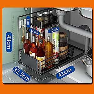 Under Sink Organizer and Storage, Under Sliding Cabinet Basket Organizer 2-Tire Under Kitchen Bathroom Sink Storage, Multi-Purpose Under Sink Shelf Organizer Black,White