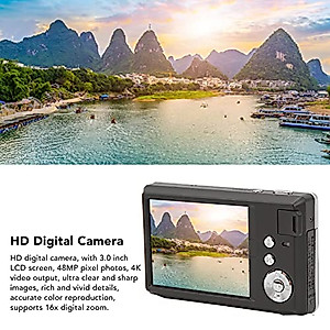 HD Digital Camera, 3.0in LCD, 48MP, 4K Video, 16X Zoom, Anti Shake, Beauty Mode, Portable with Fill Light for Teens Kids Beginners (Black)