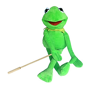 Kermit Frog Puppet with Detachable Control Wooden Rod, The Puppet Movie Show Soft Stuffed Plush Toy