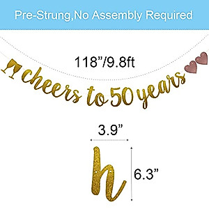 Cheers to 50 Years Banner, Pre-Strung, Gold Glitter Paper Garlands for 50th Birthday / Wedding Anniversary Party Decorations Supplies, No Assembly Required,(Gold)SUNbetterland