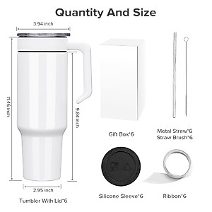 FASTSUB Glitter 40 OZ Sublimation Tumbler with Handle 6 Pack and Glossy 40 OZ Sublimation Tumbler with White Handle 6 Pack