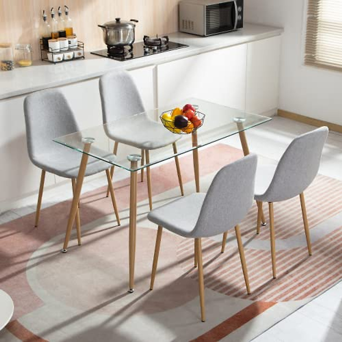 Glass Dining Table Rectangle - Glass Top Dining Room Table, Modern Clear Kitchen Table with Wooden Metal Leg, Rectangular Dining Table for 2 or 4 for Small Spaces Apartment Kitchen or Dining Room