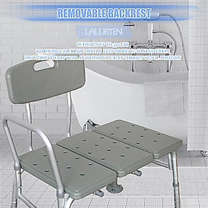 Lalurten Bathtub Transfer Bench with Height Adjustable Legs Tub Transfer Bench Shower Chair with Backrest & Armrest Convert to Right/Left Hand Entry Transfer Bench for Bathtub Support 330 lbs (Grey)