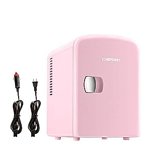 Chefman Mini Portable Pink Personal Fridge Cools Or Heats & Provides Compact Storage For Skincare, Snacks, Or 6 12oz Cans W/ A Lightweight 4-liter Capacity To Take On The Go
