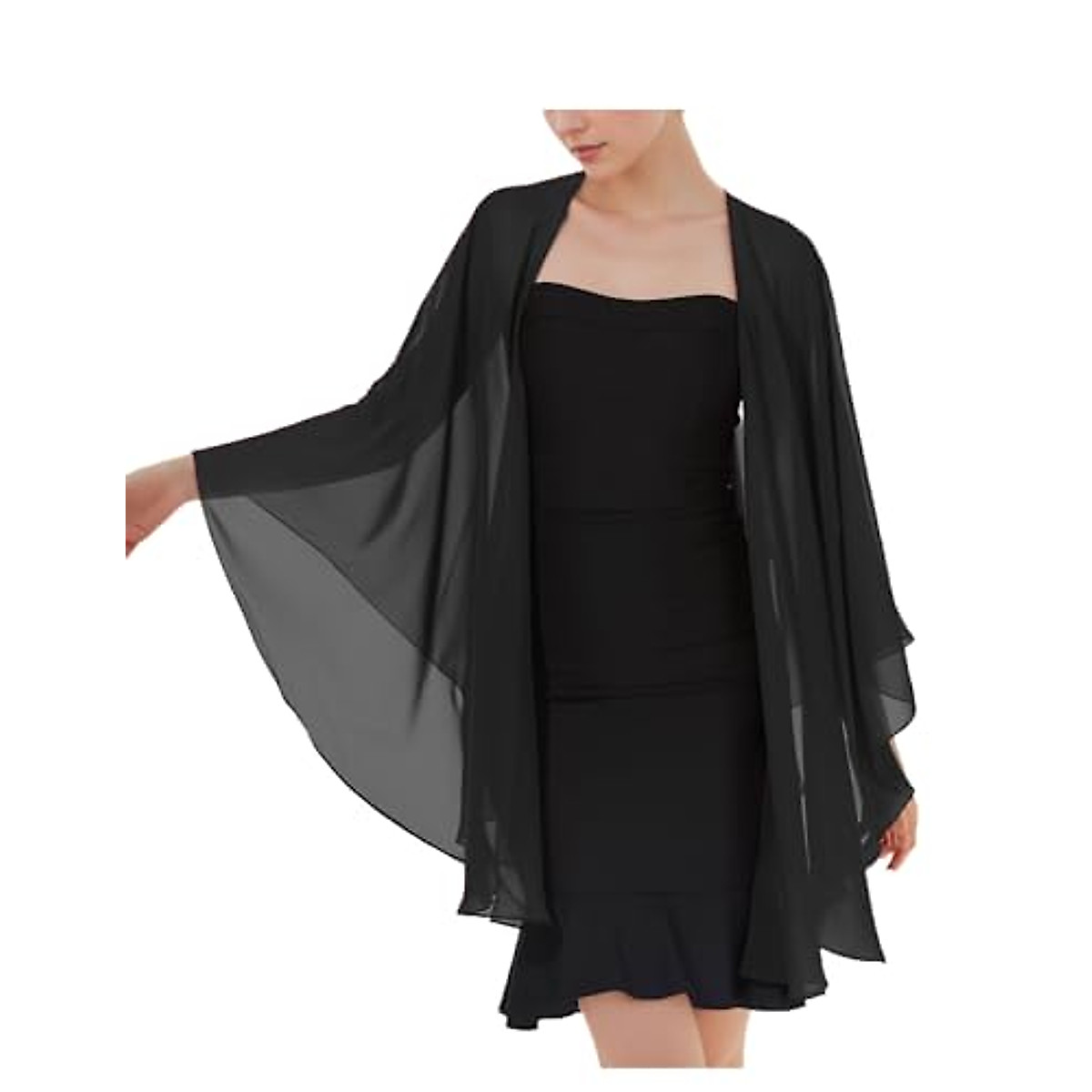 BEAUTELICATE Chiffon Shawl Bridal Wedding Wrap Long Evening Scarves Scarf Black