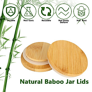 MIVIDE 24 Pack Yogurt Jar Lids Set, Natural Bamboo Oui Yogurt Jar Lids with Silicone Sealing Ring, Reusable Wooden Jar Lids for Mugs and Jars