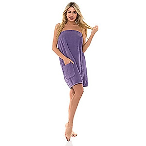 TowelSelections Women’s Shower Wrap Adjustable Cotton Terry Cloth Bathrobe Gym Cover Up Spa Robe X-Small Bougainvillea