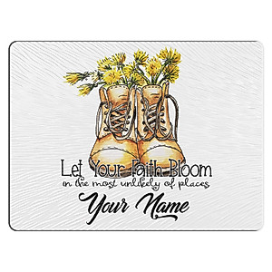 Bleu Reign Cutting Board Personalized Custom Name Motivational Inspirational Let Your Faith Bloom Floral Flowers 11x15 inches Textured Glass