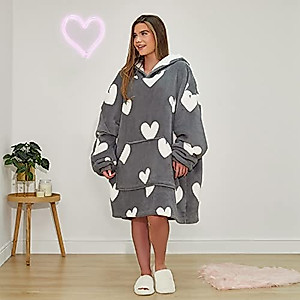 Dreamscene Heart Blanket Hoodie Women Giant Hooded Wearable Blanket Sweatshirt Cozy Warm Sherpa Mens Womens - Valentine Gift for Him One Size – Charcoal Grey