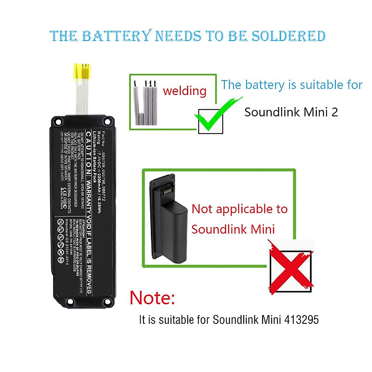 C S Replacement Battery for BO-SE Soundlink Mini 2, fits Part no 088789 088796 088772 2200mAh