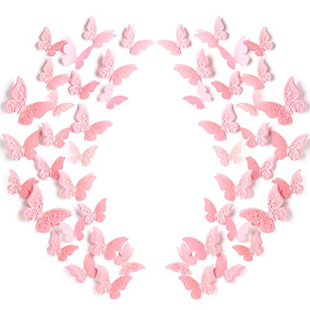 120 Pieces 3D Layered Butterfly Wall Decor Removable Butterfly Stickers Hollow Mural Decals Decorative Wall Art Crafts for DIY Baby Room Home Wedding Decor (Pink)