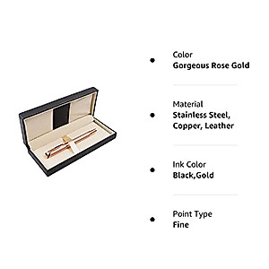 Pemmeed Rollerball Liquid Ink Pens for Women Luxury Box Gel Black Ink Fancy Pen Refillable for Executive Office,Professional,Birthday Nice Pens G5(Rose Gold)