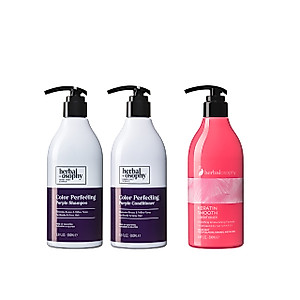 2 x 16.9 Fl Oz Purple Shampoo & Conditioner Set with 16.9 Fl Oz Keratin Smooth Conditioner, Free of Sulfate, Parabens and Gluten