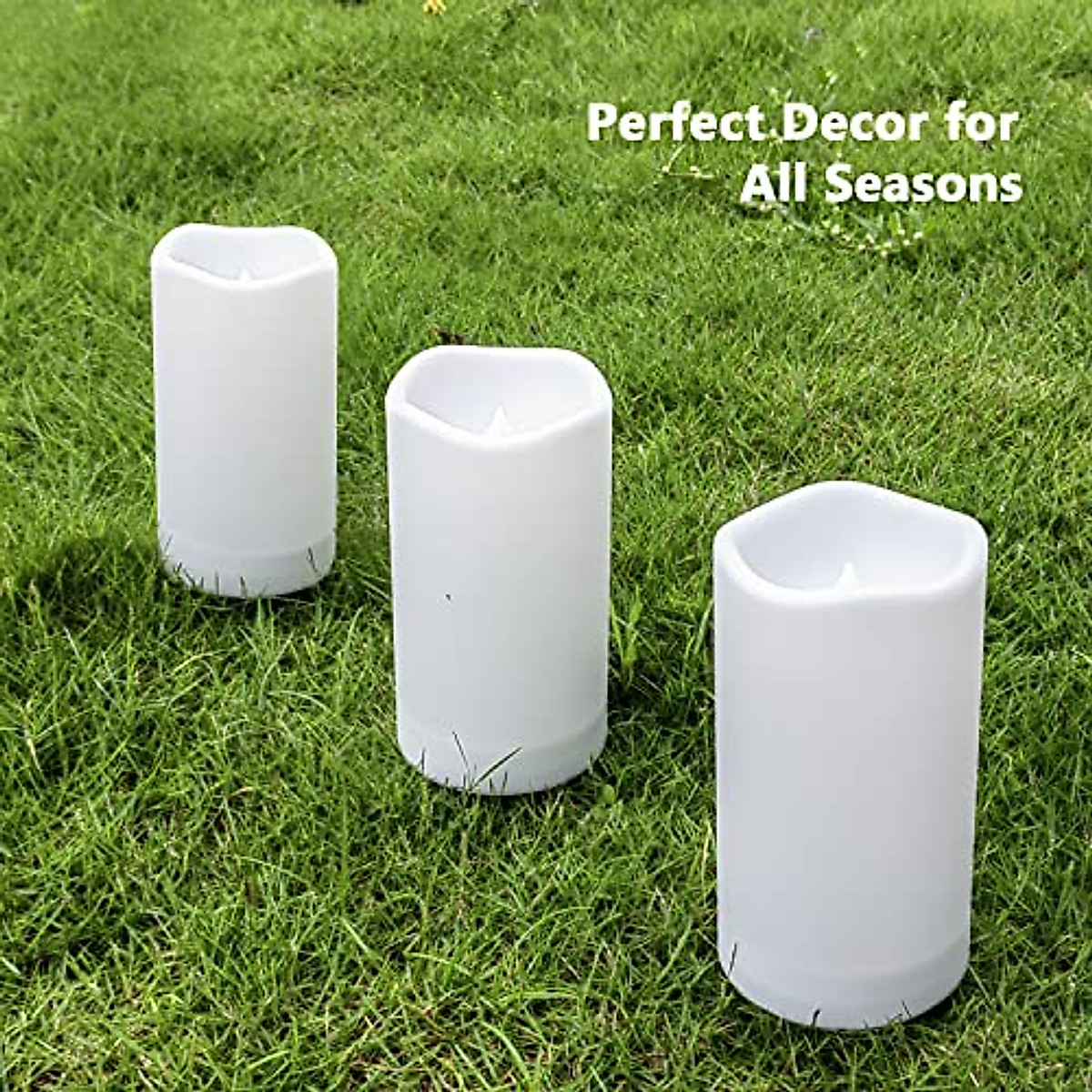 salipt Solar Powered Candles - 3.25" x 6" Waterproof LED Flameless Pillar Candle Set,Dusk to Dawn, Rechargeable Solar Battery Included,Waterproof for Patio Decor,Set of 4