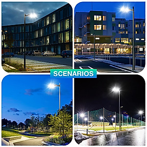 NUOGUAN 320W LED Parking Lot Light 44800LM with Photocell, 5000K Shoebox Pole Light with Arm Mount AC100-277V, UL DLC Listed, IP65 Waterproof Commercial Street Area Lighting for Driveway/Roadway/Yard